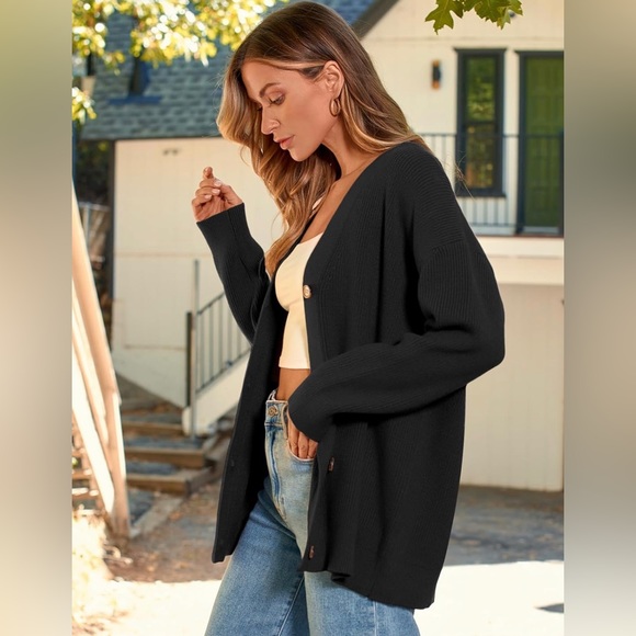 Boutique | Sweaters | New Oversized Black Button Up Cardigan | Poshmark